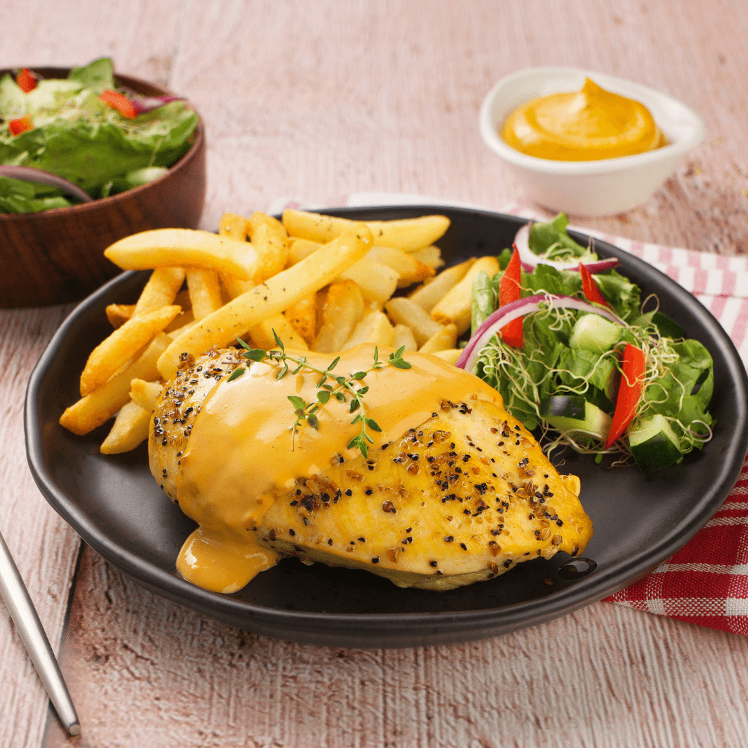 POLLO GRATINADO CON MAYONESA SABOR BBQ